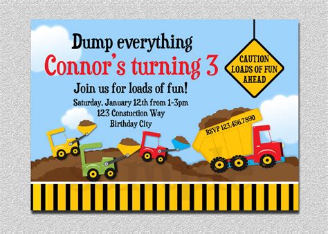 Dump Truck Birthday Party Invitations Drevio Free And Printable