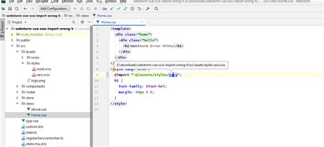 vue scss file cannot resolve ides support intellij