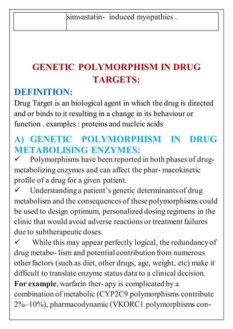 Genetic Polymorphism In Drug Transport And Drug Targets