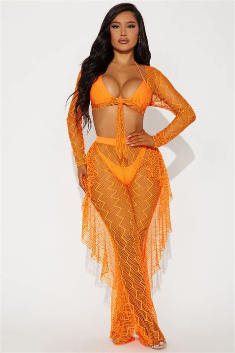 Summer Daydream Ruffle 4 Piece Bikini Set Orange Fashion Nova