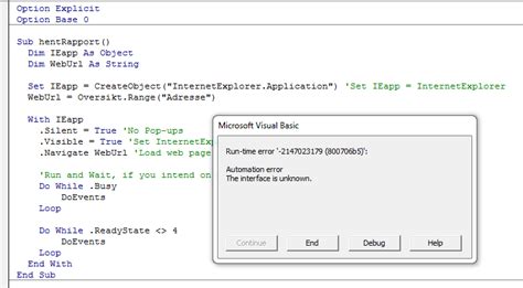 internet explorer automation of ie via vba executes as
