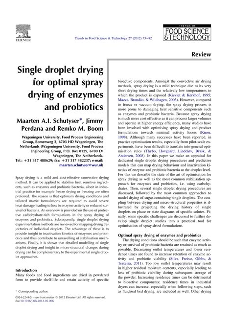 Pdf Single Droplet Drying For Optimal Spray Drying Of Enzymes And
