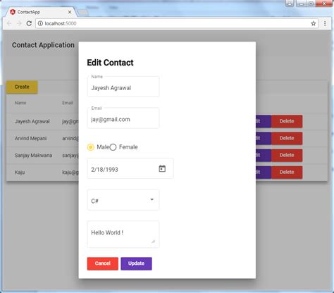 contact application using asp core web api angular 6