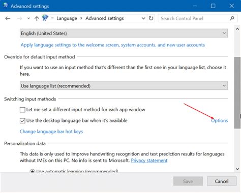 how to enable or disable the language bar in windows 10