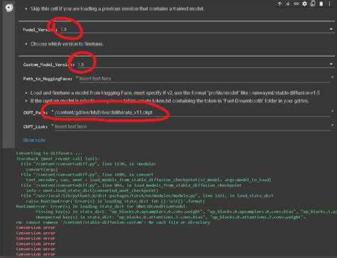 conversion error in ben s dreambooth colab when adding ckpt file