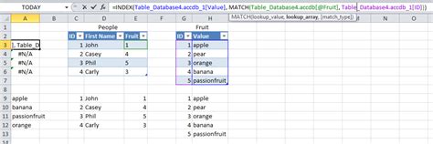 excel match function not reading data imported from access