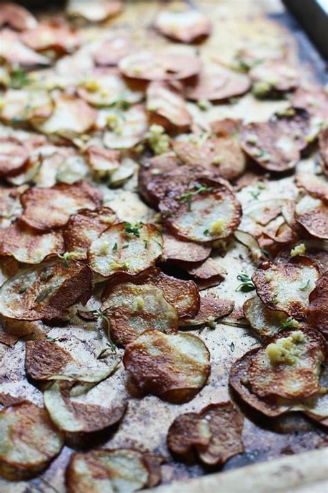 Crispy Baked Potato Chips With Garlic Thyme And Parmesan Cooking For
