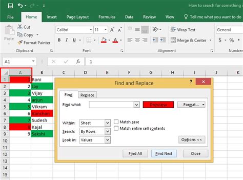 how to use excel search function to find a word in excel find or replace