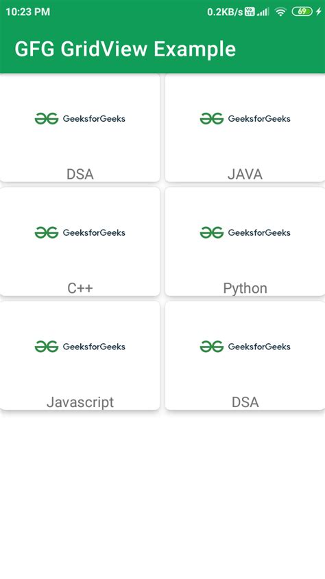gridview in android with example geeksforgeeks
