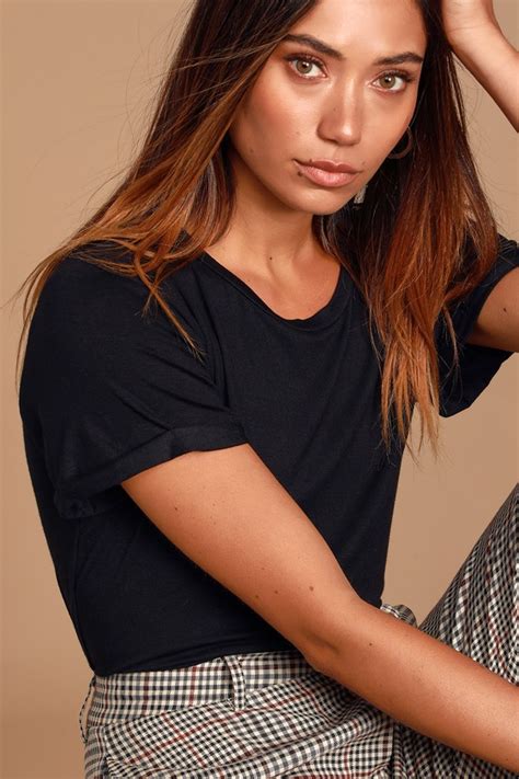 Cute Black Crop Top Cropped Tee Basic Tee Black Top Lulus