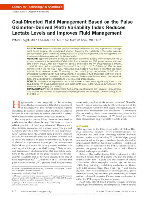 Pdf Goal Directed Fluid Management Based On The Pulse Oximeter