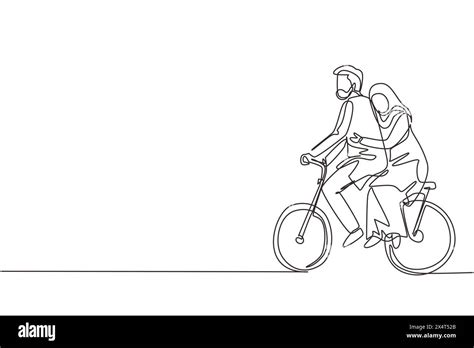 Single Continuous Line Drawing Romantic Arab Couple Having Fun On Date