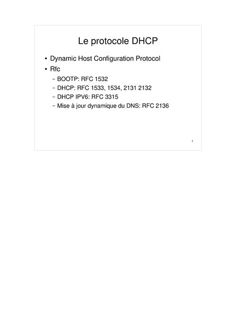 Dhcp 1 Le Protocole Dhcp Dynamic Host Configuration Protocol Rfc