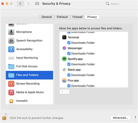 can t add apps to “files and folders” under security and privacy