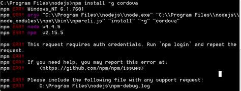 npm error while installing cordova stack overflow