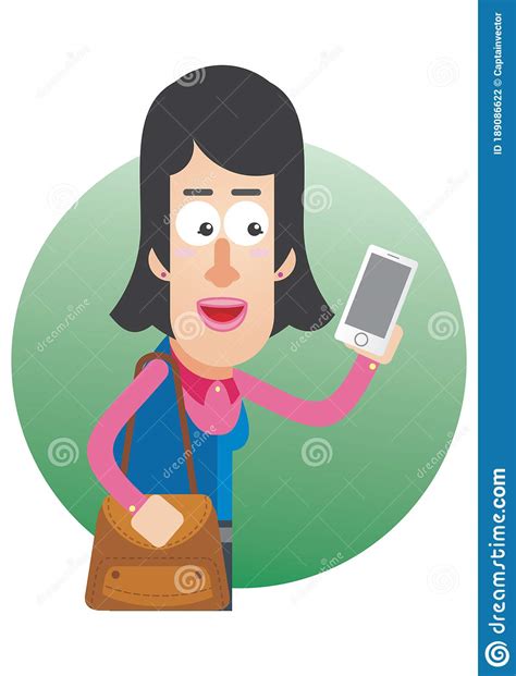 Woman Holding Mobile Phone Vector Illustration Decorative Design Stock