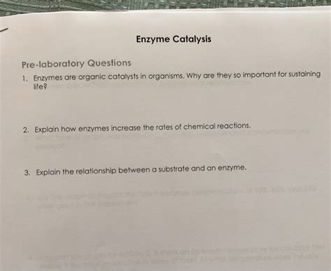 solved enzyme catalysis pre laboratory questions 1 enzymes