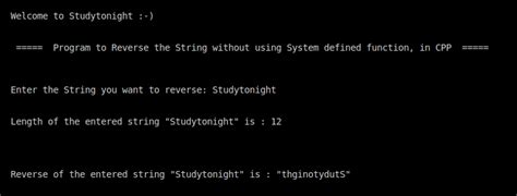 c program to reverse a string without using system