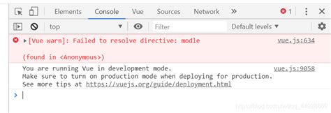 vue：成功解决[vue warn] failed to resolve directive modle found in
