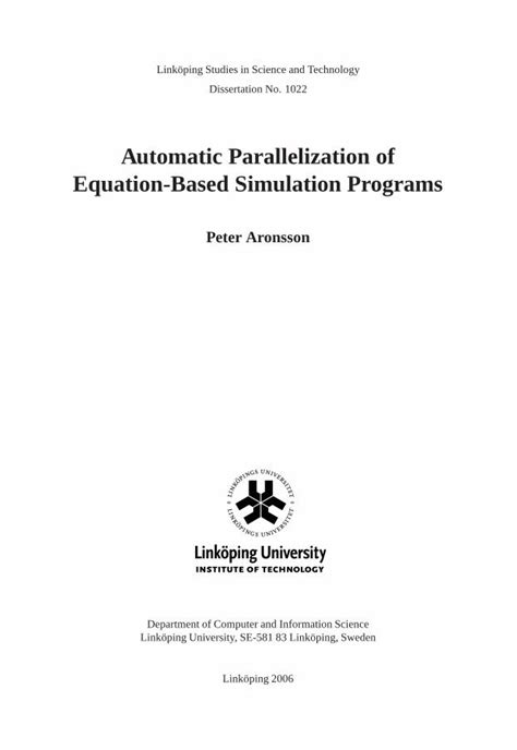Pdf Automatic Parallelization Of Equation Based Simulation Programs