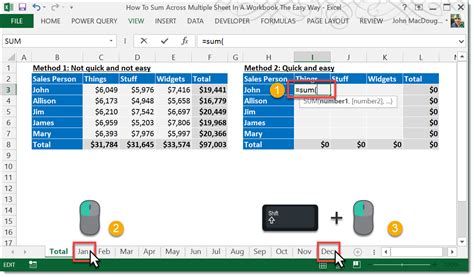 how to sum across multiple sheets in a workbook how to excel