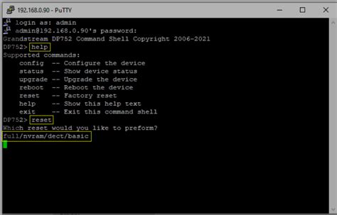 steps to perform a factory reset via ssh commands on phones