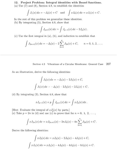 Solved 12 Project Problem Integral Identities With Bessel