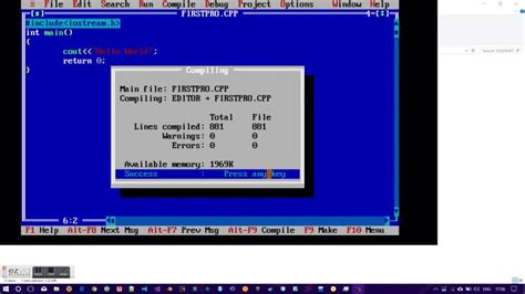 first c program hello world turbo c ide youtube