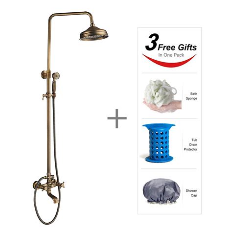 Antique Brass Shower Fixture 8 Inch Rainfall Shower Head With Handheld