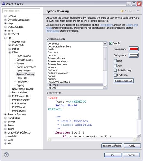 syntax coloring preferences