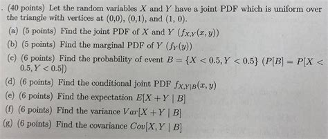 40 points let the random variables x and y have a