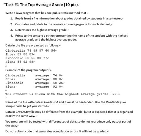 solved task 1 the top average grade 10 pts write a java