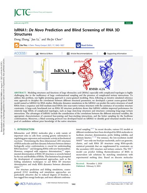 Pdf Isrna1 De Novo Prediction And Blind Screening Of Rna 3d Structures