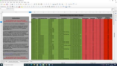 automated redundancy selection and scoring matrix uk excel based