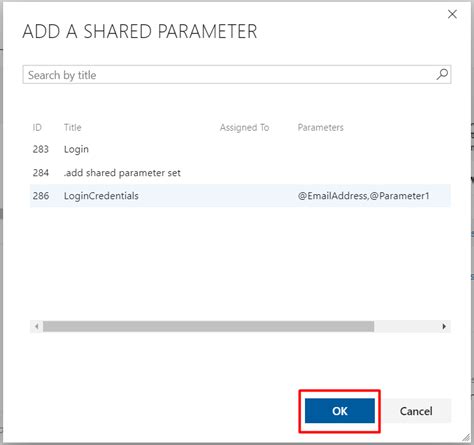 inserting a shared parameter in a testcase azure devops