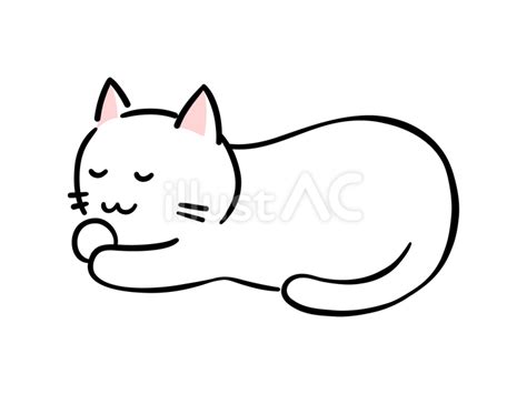 寝ている手描き猫 全身もよう白猫イラスト No 23666381／無料イラスト フリー素材なら「イラストac」