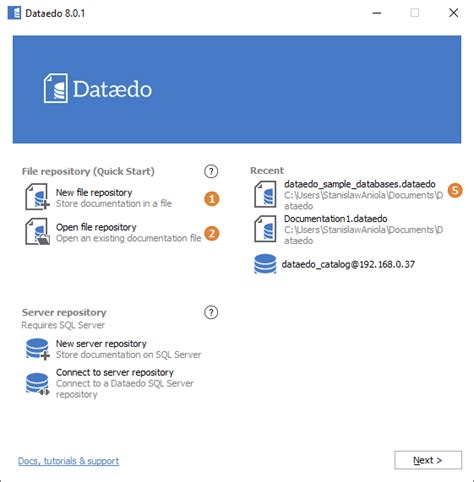 connecting to repository dataedo documentation