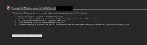 the configuration manager console cannot connect to the configuration