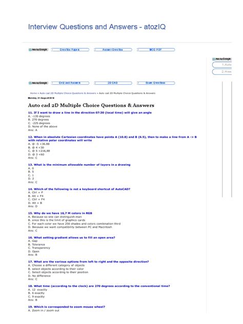 auto cad 2d multiple choice questions and answers