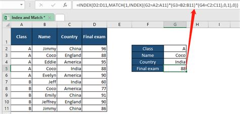 how to use index and match together in excel