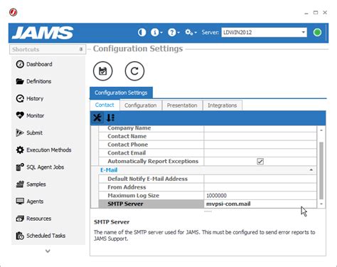defining the smtp server jams scheduler
