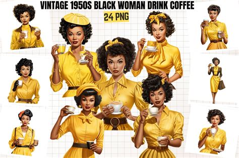 Vintage 1950s Black Woman Drink Coffee Graphic By Denizdesign