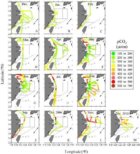 Monthly Distribution Of Surface Water Pco 2 µatm In The East China