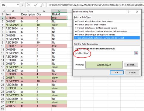excel 2013 highlight table row based on column value