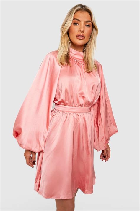 Blouson Sleeve Satin Mini Skater Dress Boohoo Uk
