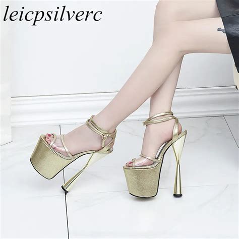 Women Sandals Shoe Super High Heel Peep Toe Pu Ankle Buckle Platform
