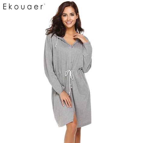 Ekouaer Women Rob Dressing Gown Kimono Bathrobes Nightwear Hooded Long