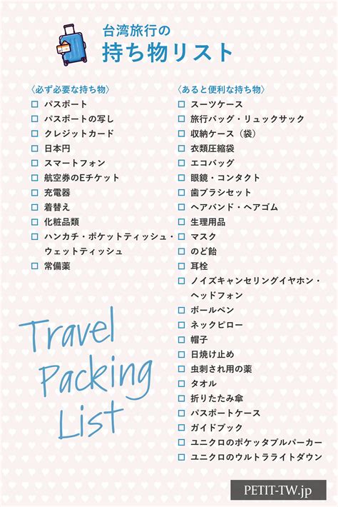 台湾旅行の持ち物リスト・荷物のパッキング 旅行 パッキング 旅行の裏技 海外旅行 持ち物