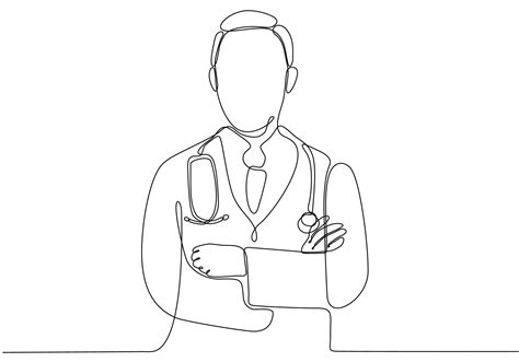 Portrait Of Male Doctor Continuous One Line Drawing One Hand Drawn