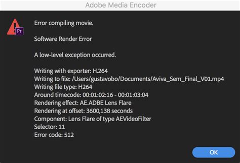 premiere pro export error 512 error compiling mov adobe support